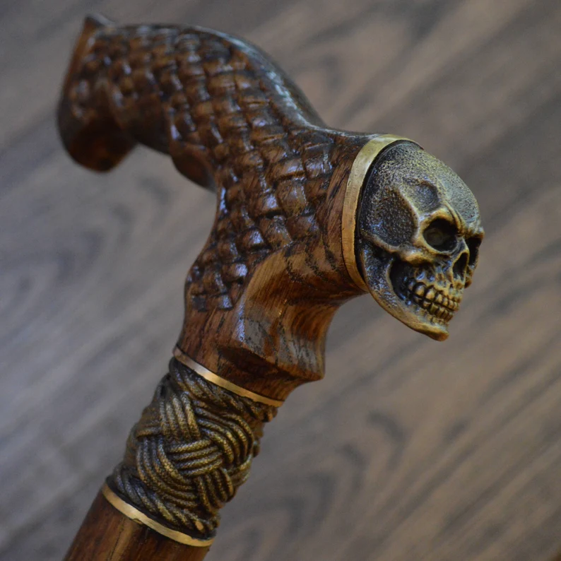 SKULL OAK wood Canes Wooden Cane Walking Cane Wooden Sticks Walking ...
